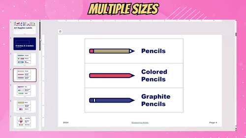 Editable Art Supplies Labels | Class Organization | White Bkg 1"x4" & 2"x8"