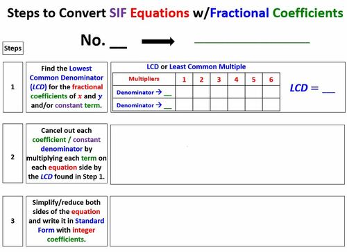 Math 1 - Unit 2 - Lesson 13 Converting SIF to Standard Form Eqns Video & Wrksht