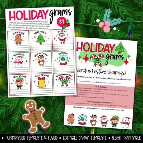Holiday Gram Fundraiser Bundle, Christmas Candy Cane Grams, PTO Student ...
