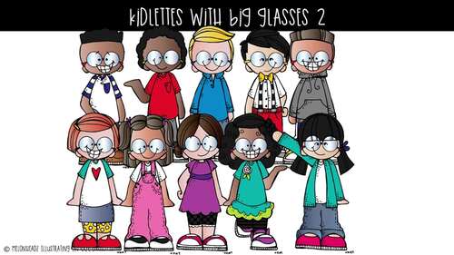 Kidlettes with Big Glasses 2, kids with glasses clip art COMBO PACK