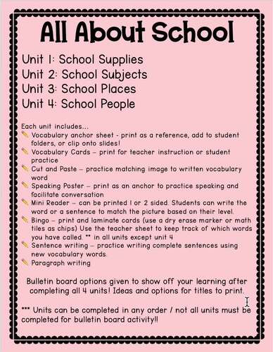 All About School - English as a New Language Curriculum | TPT