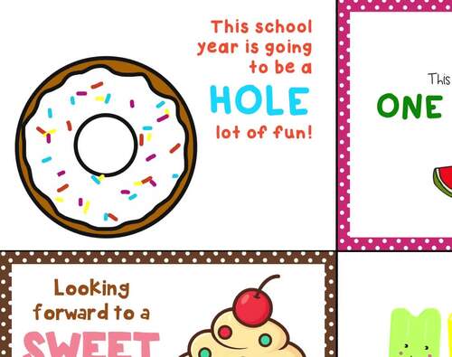 Cute Food-Themed Back-to-School Postcards (Tags)- Attach to Welcome Packet!