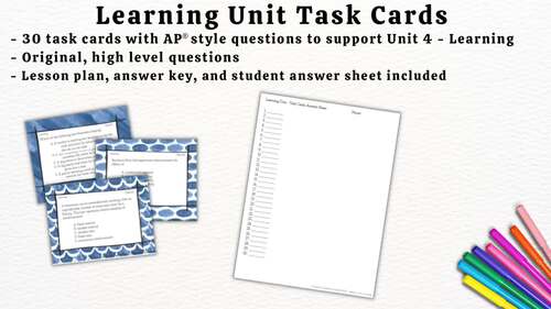 Psychology Learning Unit 4 | Task Cards |- AP® Psychology Style Questions