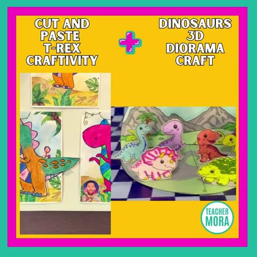 Cut and Paste T-Rex Craftivity + Dinosaurs 3D Diorama Craft + Worksheets
