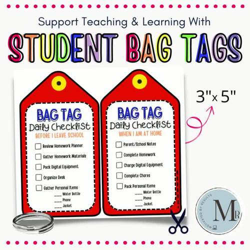BAG TAGS | Student Daily Checklist | 3x5 | BACK-TO-SCHOOL | TPT