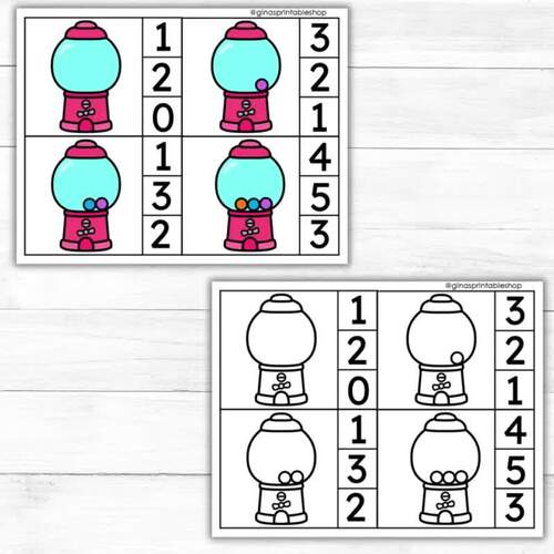 Gumball Clip Cards Activity by GinasPrintableShop | TPT