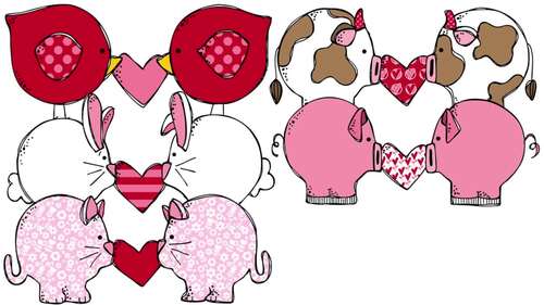 Valentine Animals set 2 clipart, Valentine's day clip art digi stamps ...
