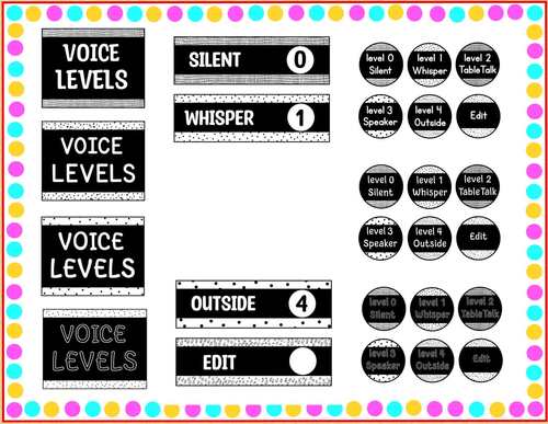 Printable Black and White Classroom Voice Levels cards, Voice Levels ...