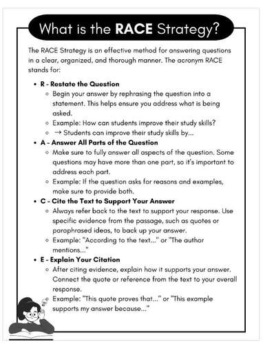 RACE Strategy Practice Worksheets | Writing Passages & Prompts: WRITING