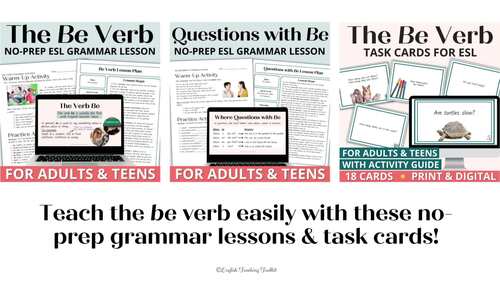 Adult ESL Be Verb Grammar Worksheets, Lessons & Activities Bundle for ...