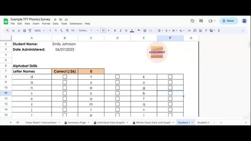 AUTOMATED - Phonics Assessment Tracker - PreK - Grade 2 - Whole Year