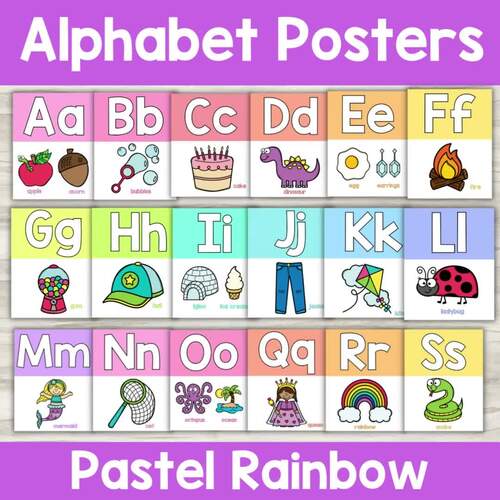 Pastel Muted Rainbow Alphabet Posters | Classroom Decor 1st 2nd Grade
