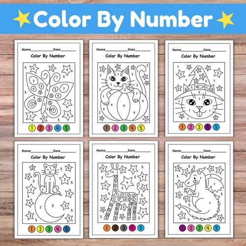Animal Color By Number Worksheets for Kids | 14-Page Preschool Animal ...