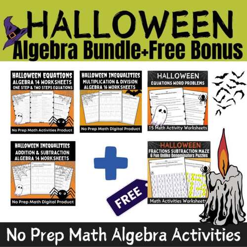 Halloween Math Algebra Equations and Inequalities Bundle + Free Bonus ...