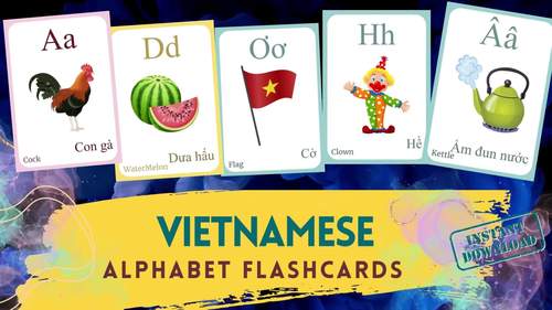 VIETNAMESE Alphabet FLASHCARD with picture, Learning VIETNAMESE, Vietnamese
