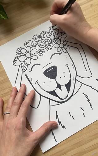 Flower Crown Canine Drawing Guide | Directed Drawing for Spring | TPT