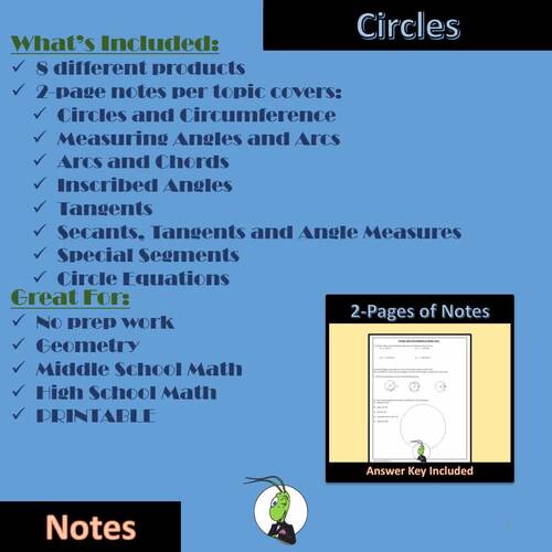 Circle Properties Guided Notes for Geometry Unit 10 by Grasshopper ...