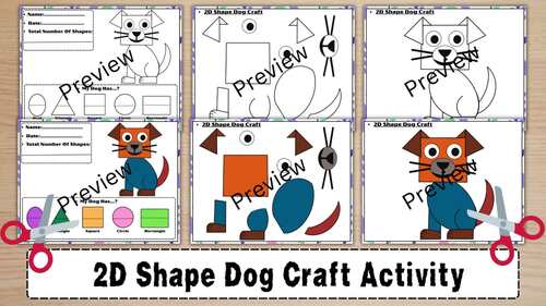 2D Shape Dog craft | Fall Math Activity | Geometry Cut & Paste | Math ...