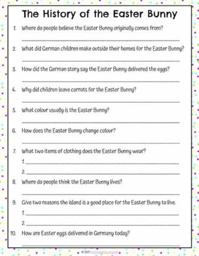 History of the Easter Bunny Guided Reading Comprehension | TPT