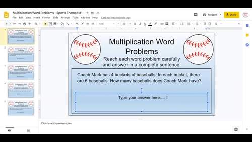 Multiplication Word Problems Worksheets & Google Slides™ - Sports Themed