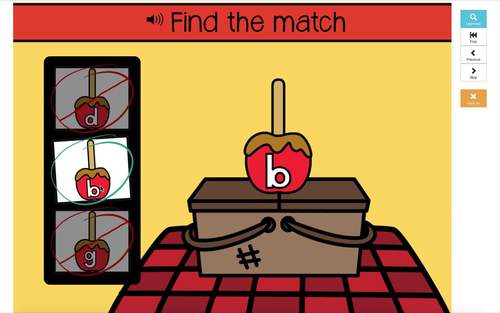 Carmel Apple Lowercase Letter Match Digital Task Boom Card Literacy ...