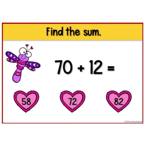 Addition Within 100 Valentine's Themed Boom™ Cards by Learning Inspired