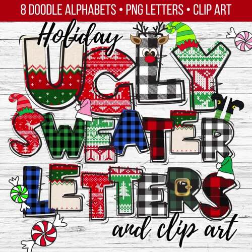 Christmas Ugly Sweater Doodle Letters and Clip Art Bulletin Board ...