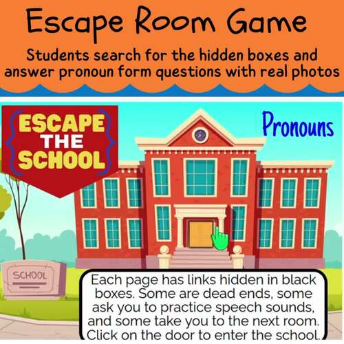 Pronoun Forms School Escape Room BOOM CARDS Game by Language Playroom