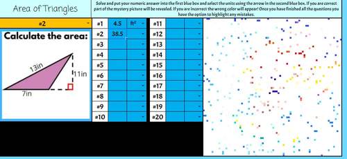 Area of Triangles 6th Grade Math Pixel Art | Google Sheets | TPT