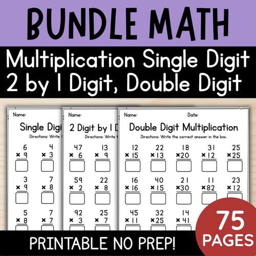 4th & 5th Grade Multiplication Math Bundle: 1 & 2 Digit Worksheets with ...