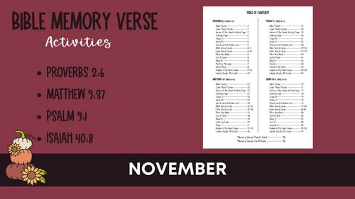 November Bible Memory Verse Activities by The Jillybean Jar | TPT