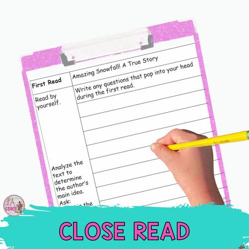 CLOSE READING Amazing Snowfall A True Story by LA Coach | TPT