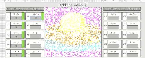 Digital Math Pixel Art | 3rd Grade Fluency Addition Within 20 | TPT