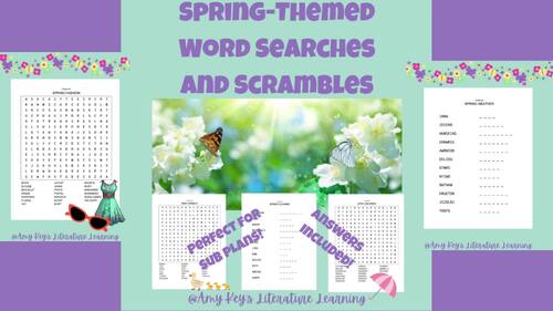 Spring-Themed Word Searches & Scrambles Puzzles Middle & High School 6-12