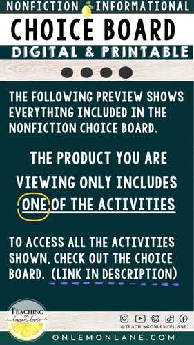 Nonfiction Activities Create & Represent Informational Text Reading ...