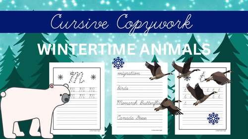 Cursive Handwriting Practice | Seasons: Wintertime Animals | TPT