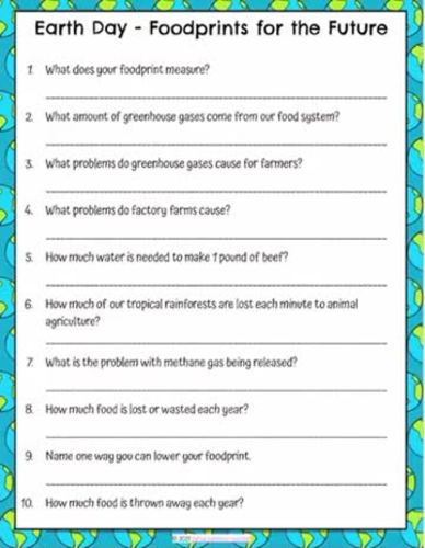 Earth Day - Foodprints for the Future Reading Comprehension Worksheets