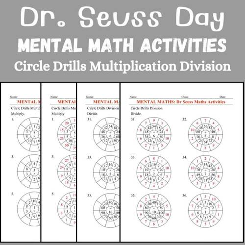 Dr Seuss Day Funny Mental Math Activities Circle Drills Multiplication ...