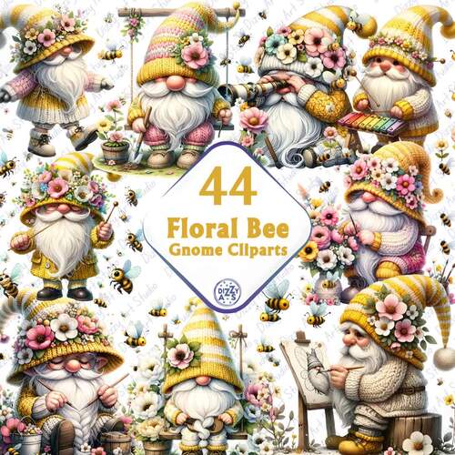 Watercolor Honey Bee Gnomes Clipart Bundle - Watercolor Bee Gnome ...