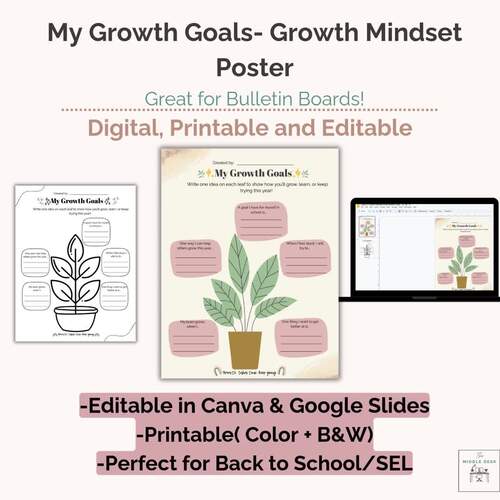 My Growth Goal- Back to School Growth Mindset SEL Activity (Editable ...