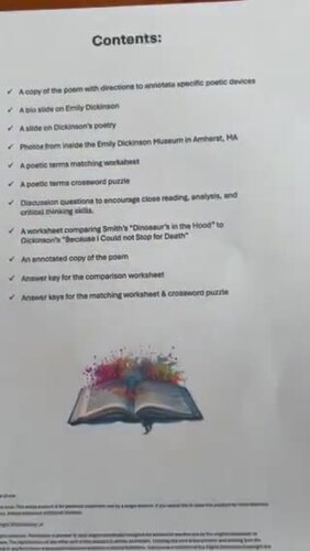 Complete HS level ELA Lesson on Dickinson's "Because I Could not Stop ...