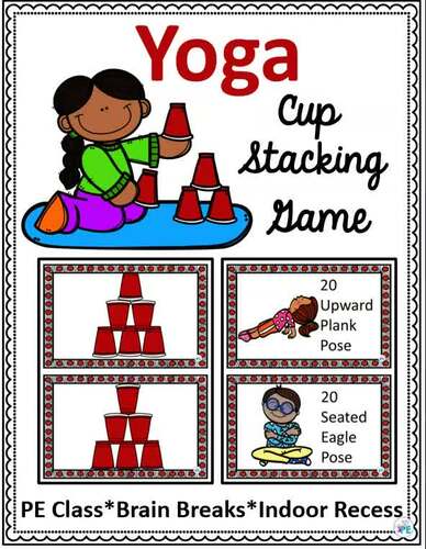 Yoga Cup Stacking Fitness Challenge Task Cards Set of 50 by Ready Set PE