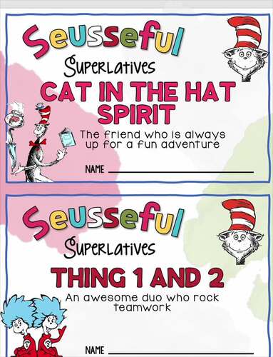 28 END OF THE YEAR EDITABLE | Dr. Seuss Themed Awards for Students or ...