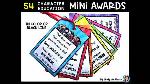 Character Education Mini Awards by Lindy du Plessis | TPT