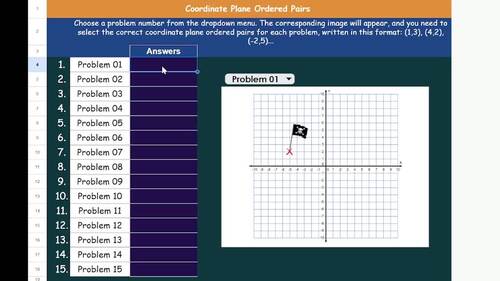 Coordinate Plane Ordered Pairs Digital Self Checking Google Sheets Activity