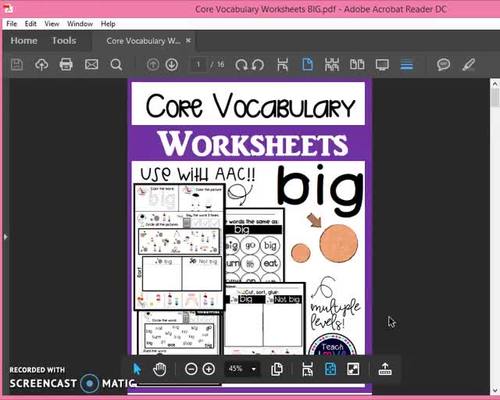 Core Vocabulary Worksheets: BIG by Teach Love Autism | TPT