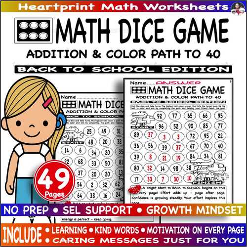 Race to 40 Math Game | addition to 40 | color path math dice game Goal ...