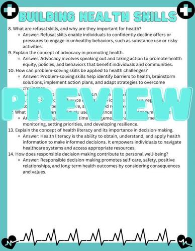 Building Health Skills Review and Paper Study Guide by Secondary Science HQ