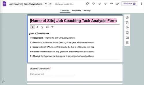 Job Coach Task Analysis Form Digital Download PDF, Word, Google Form ...
