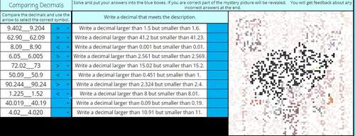 Comparing Decimals Pixel Art by Pick Up and Go Resources | TPT
